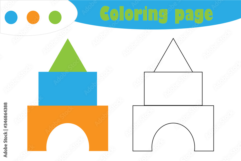 Toy blocks in cartoon style, coloring page, education paper game for ...
