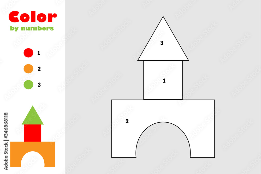 Blocks toy in cartoon style, color by number, education paper game for ...