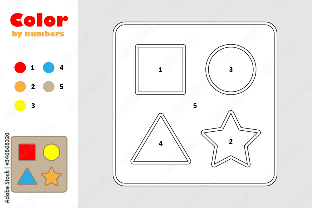 Shape puzzle in cartoon style, color by number, education paper game ...