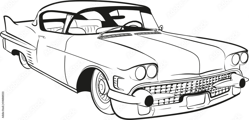 cartoon car,american muscle car,drawing, sketch Stock Illustration ...