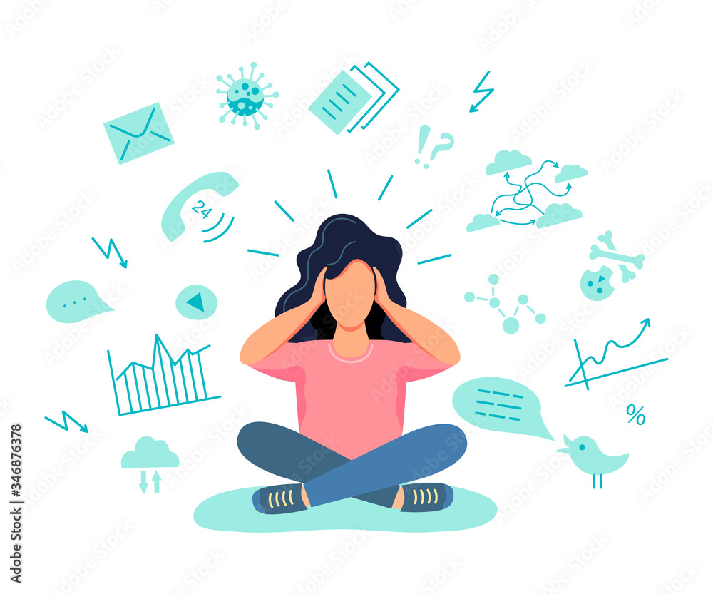 Female gets too much information. Information and data overload concept ... Female gets too much information. Information and data overload concept ...