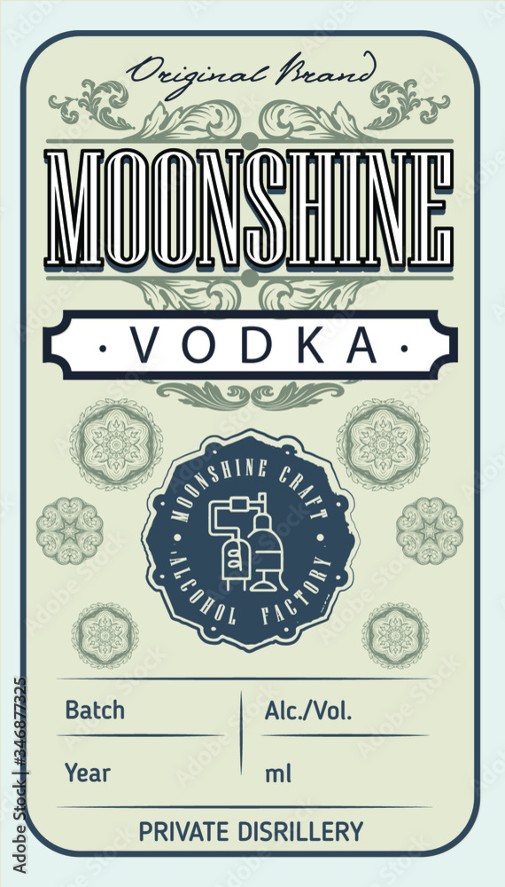 Vintage vodka label with ethnic elements in thin line style. Alcohol ...