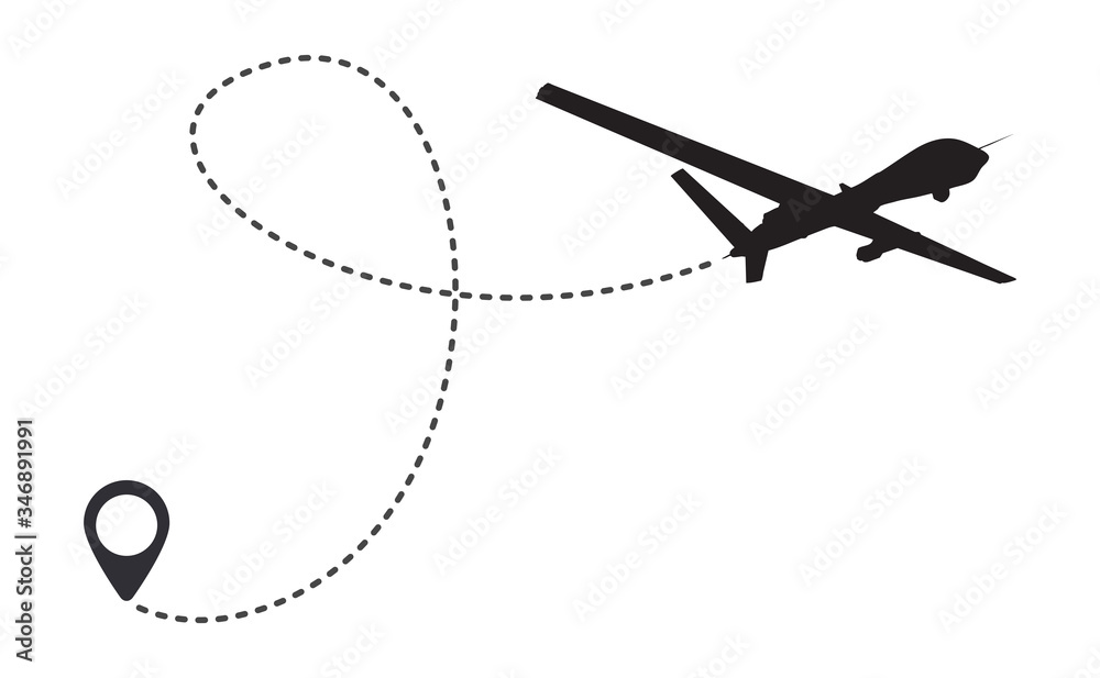 UAV drone tracking on route on white background. Unmanned aircraft ...