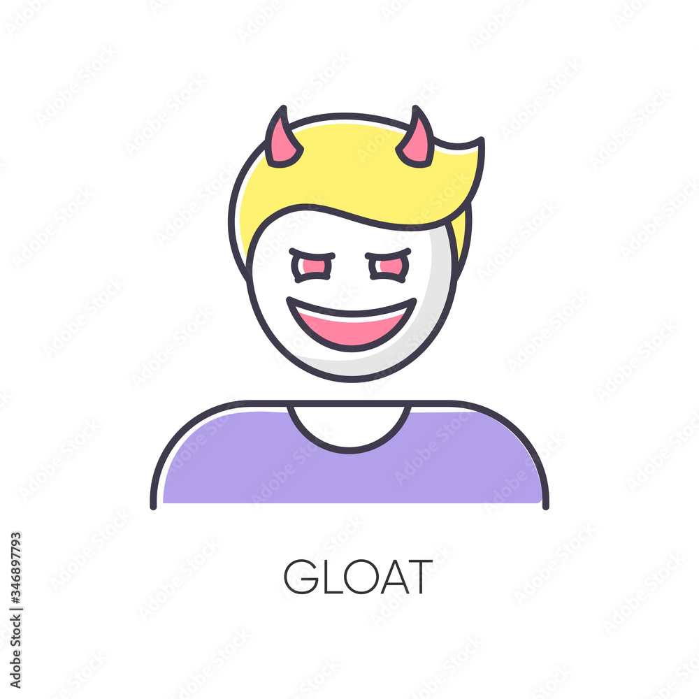 Gloat RGB color icon. Evil smile. Bad attitude. Vicious smirk. Scary ...