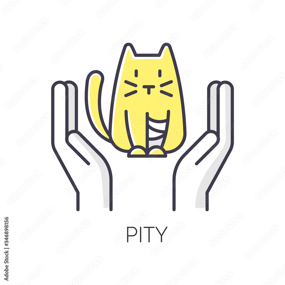 Pity RGB color icon. Sympathy towards suffering animal. Moral emotion ...