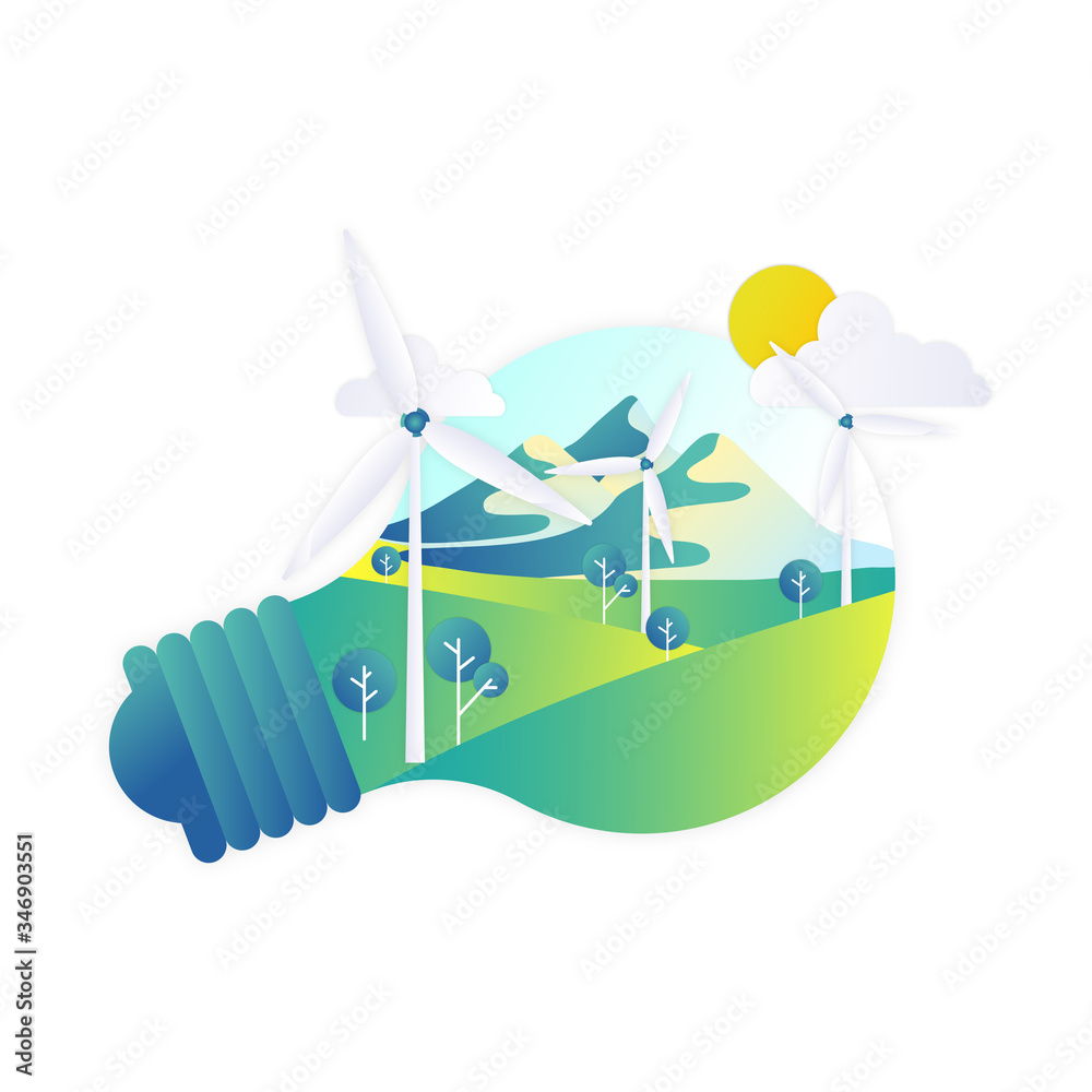 Renewable energy methods with wind turbines. Stock Vector | Adobe Stock