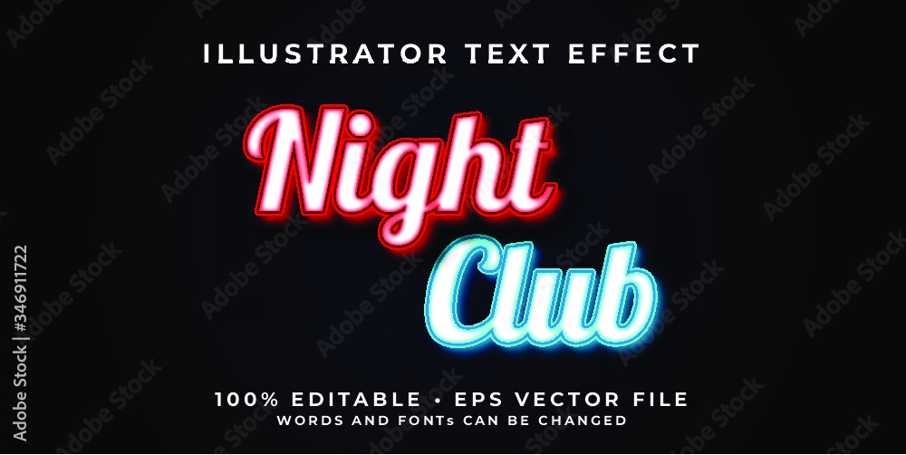 Night Club Neon Light text effect with modern 3d design, gradient font ...