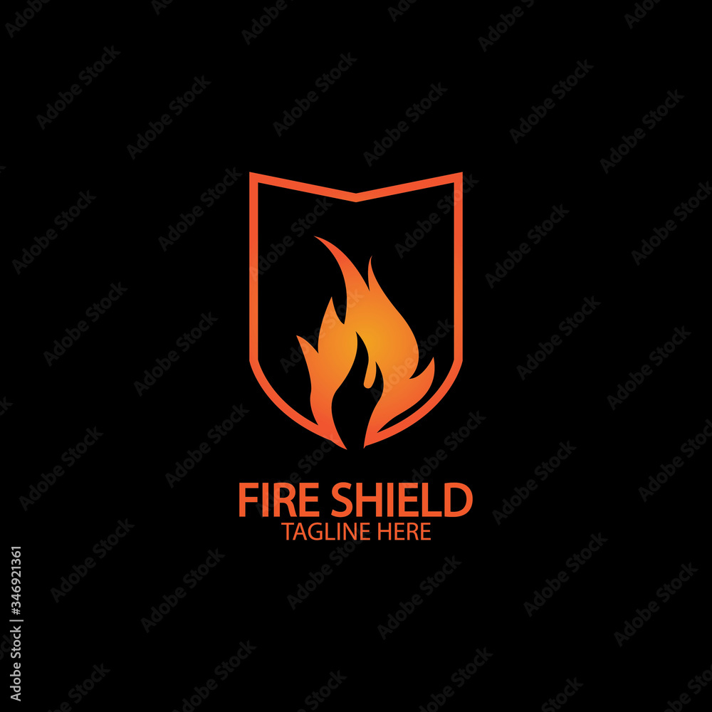 Fire shield logo design element. Fire warning sign shield. Fire flame ...
