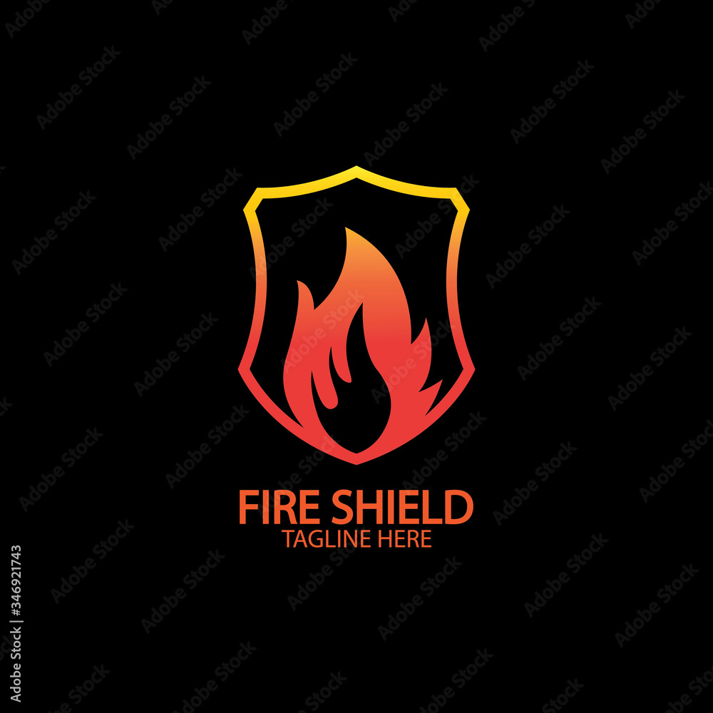 Fire shield logo design element. Fire warning sign shield. Fire flame ...