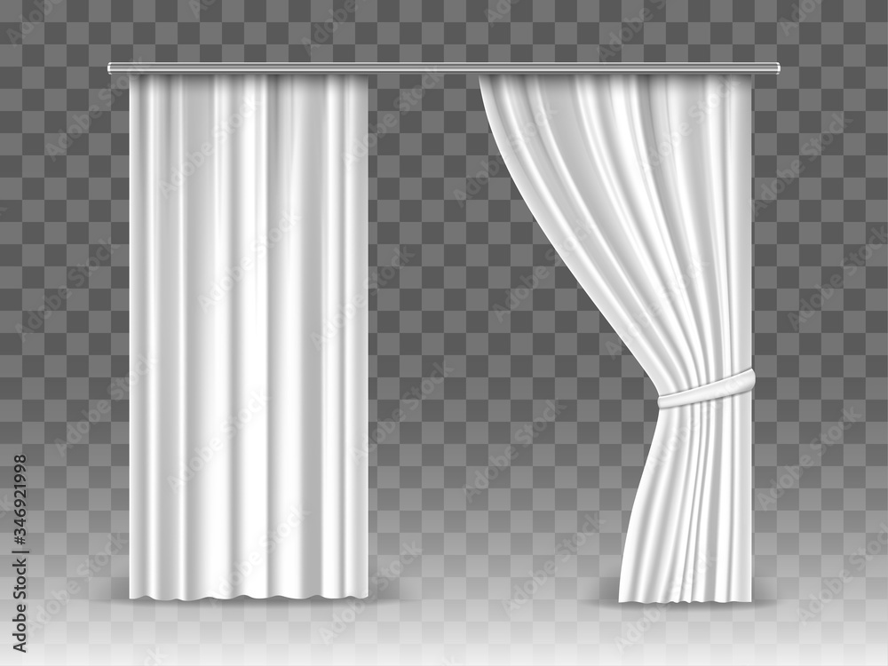 Vector white curtains isolated on transparent background. Realistic ...
