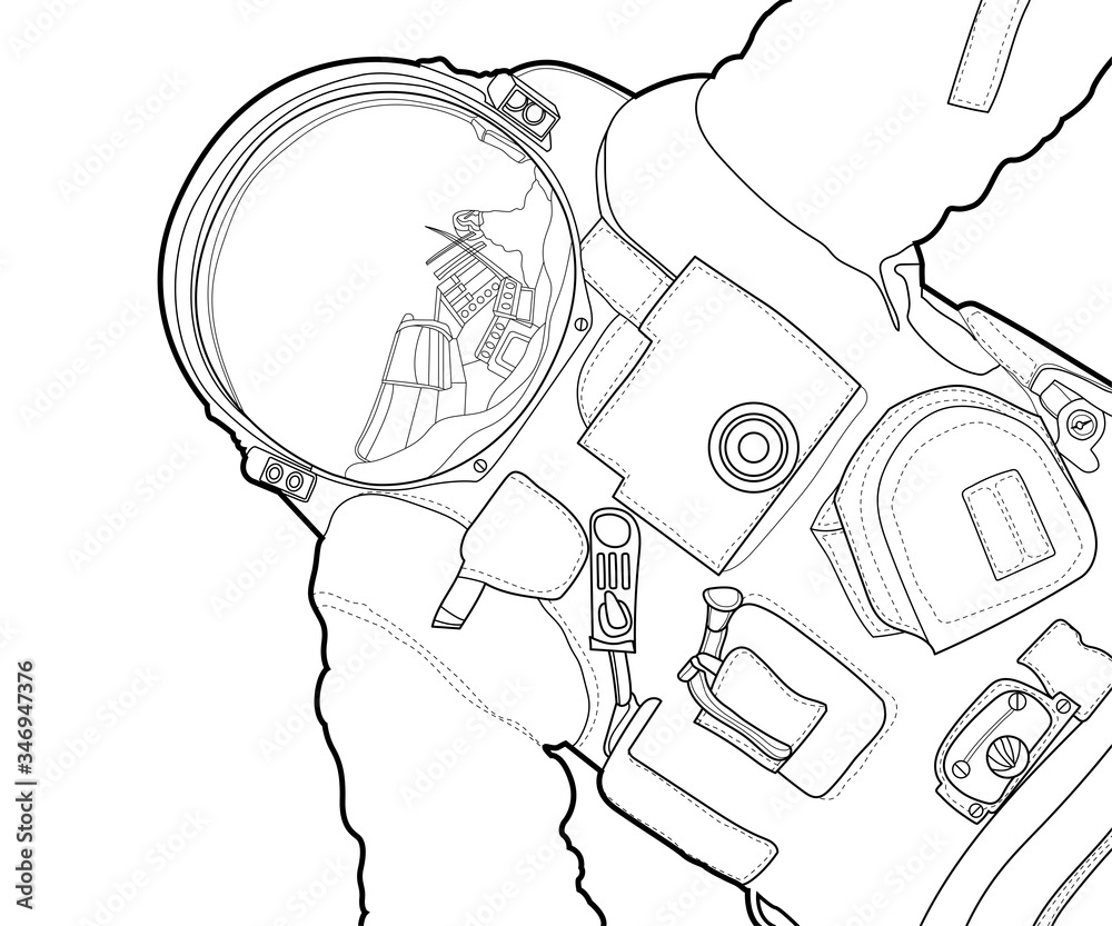 Vector line art spaceman design. Cosmonaut black contour outline sketch ...