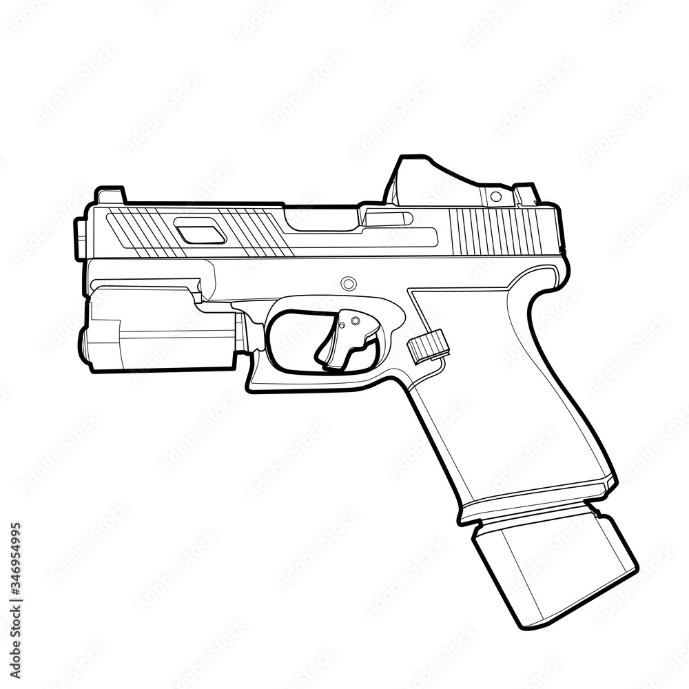 Vector line art gun flat illustration for concept design. Black-white ...
