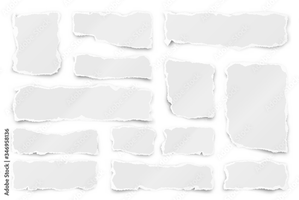 Ripped paper strips. Realistic crumpled paper scraps with torn edges ...