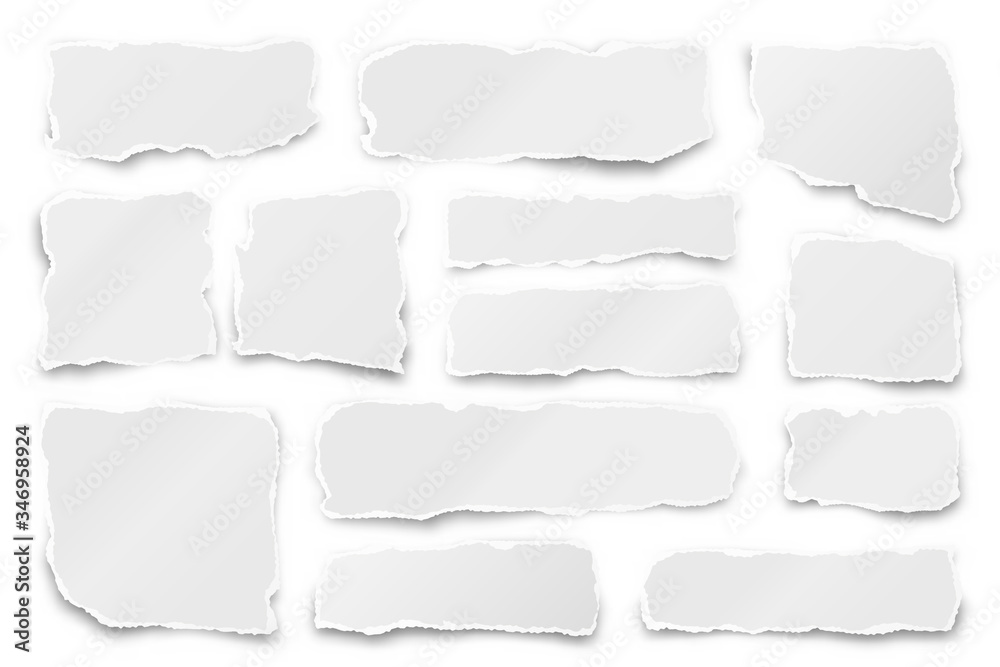 Ripped paper strips. Realistic crumpled paper scraps with torn edges ...