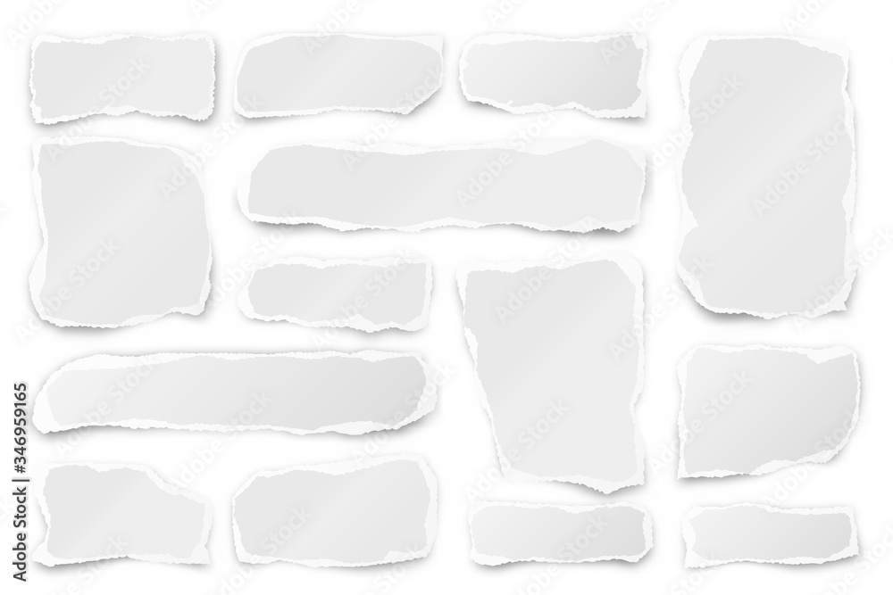 Ripped paper strips. Realistic crumpled paper scraps with torn edges ...