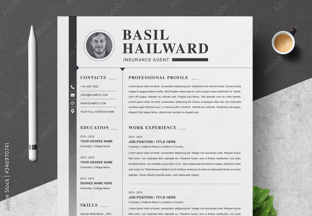 Clean and Professional Resume Layout with Photo Placeholder Stock ...