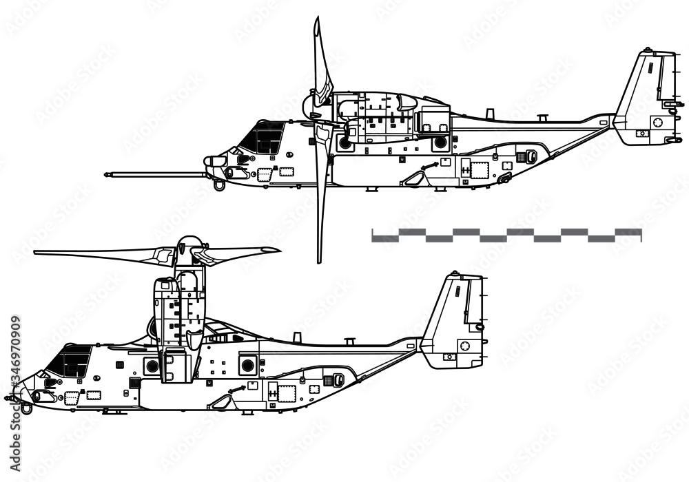 Bell Boeing V-22 Osprey. Vector drawing of VSTOL military transport ...