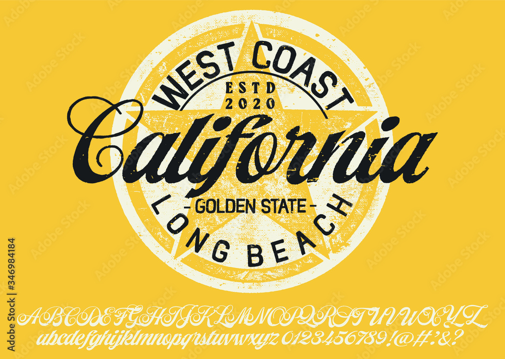 "California beach". Vintage Brush Script Modern Alphabet. Retro ...