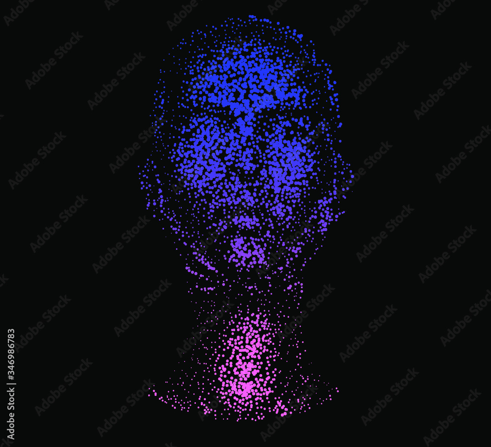 Human head made of partices on dark background. Face made with ...