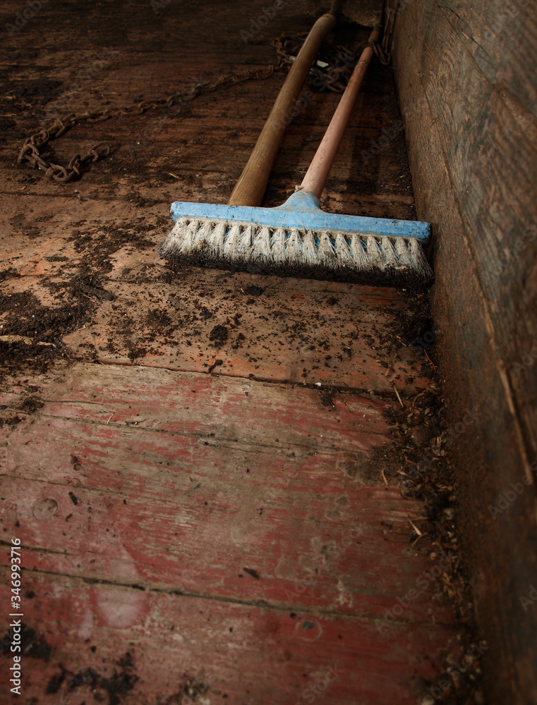 Dirty Broom Cleaning Floor Stock Photo | Adobe Stock