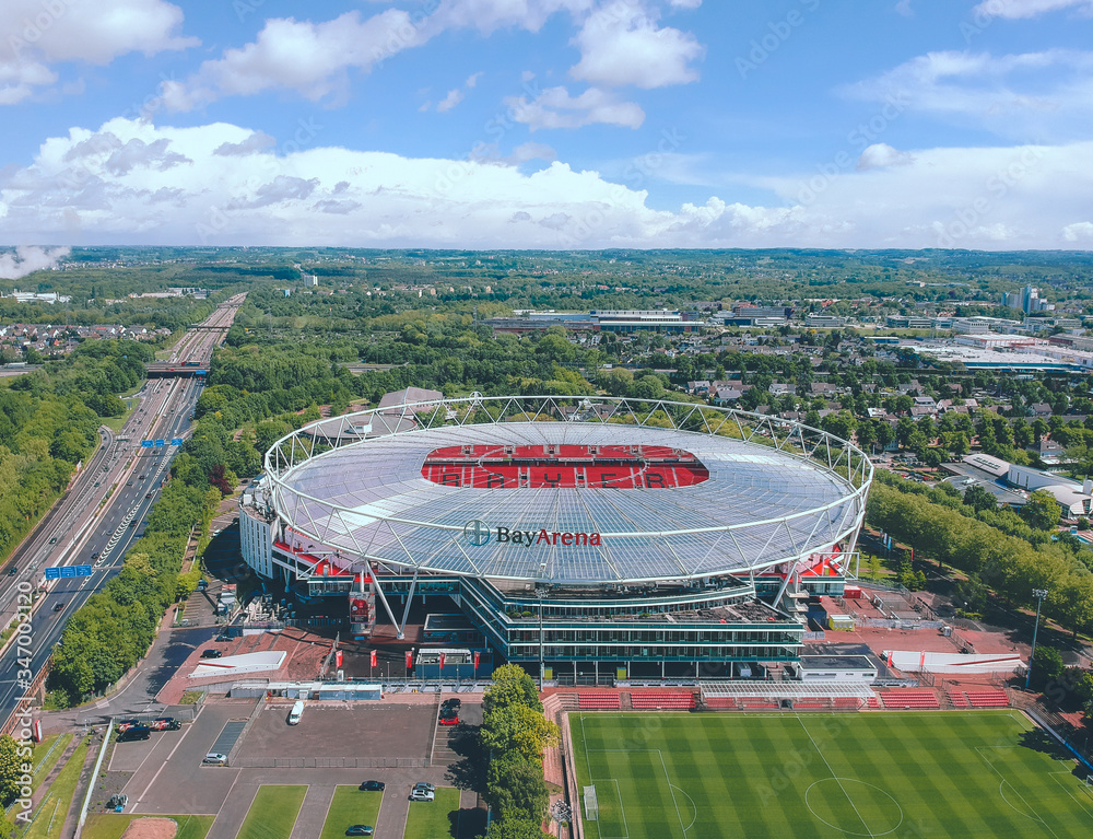 Aerial view of BayArena, home stadium of football club Bayer ...