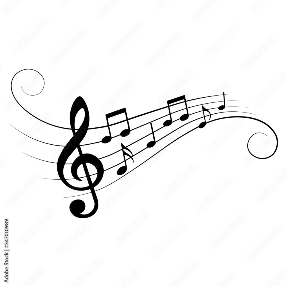 Vetor de Music notes, with curves and swirls, vector illustration. do ...