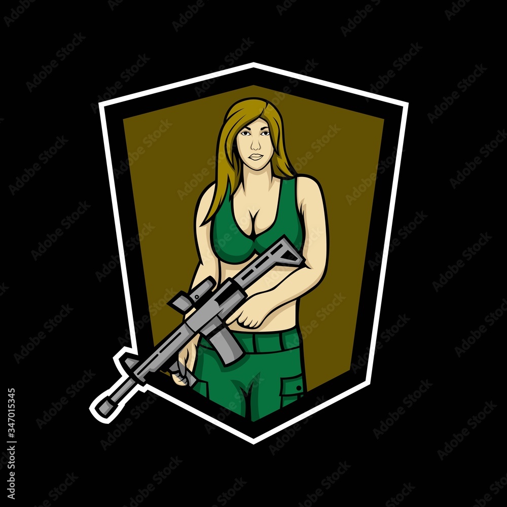 girl army mascot logo with gun. sexy soldier e-sport logo Stock Vector ...