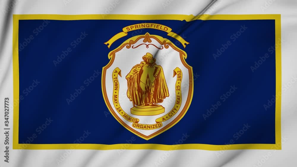 Springfield city of Massachusetts flag is waving 3D animation ...