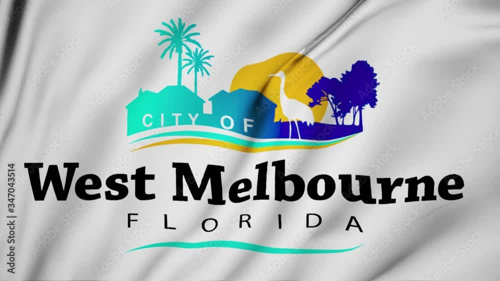 West Melbourne city of Florida flag is waving 3D animation. West ...