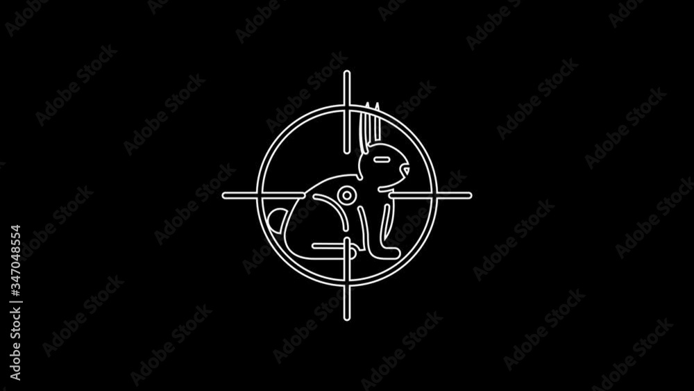 White line Hunt on rabbit with crosshairs icon isolated on black ...