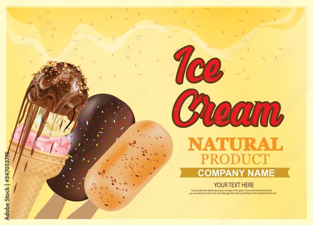 Ice cream natural product label, poster, banner and flyer template and ...