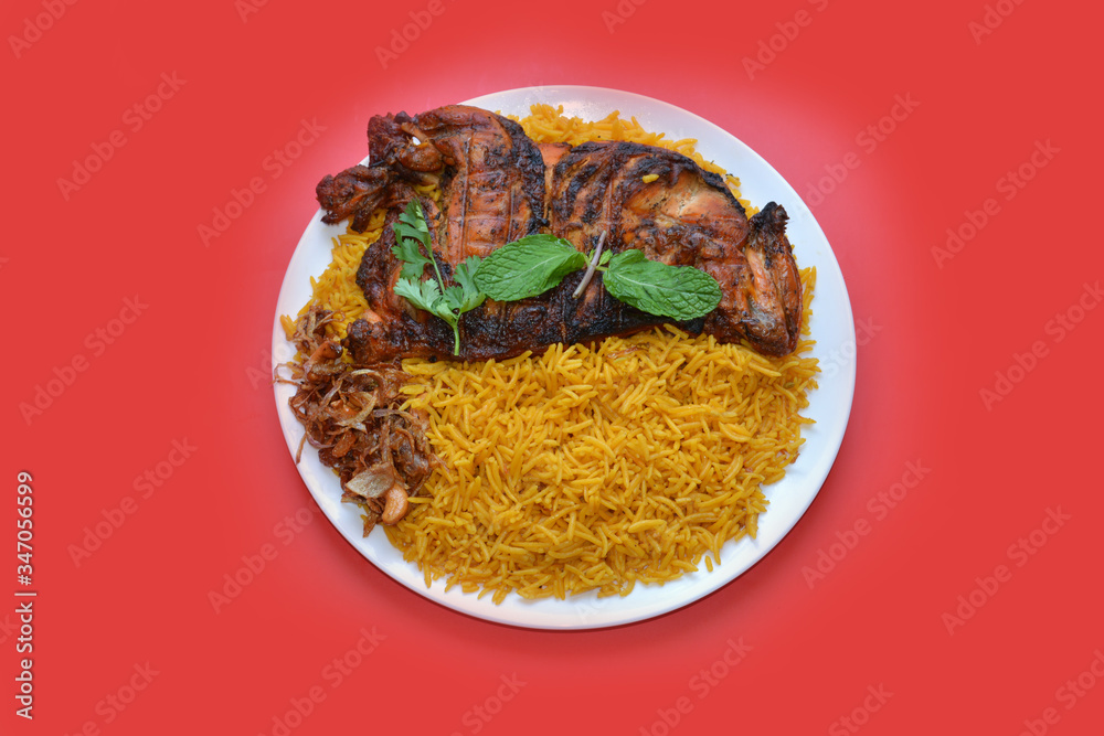 Chicken Barbecue with mandi rice Stock Photo | Adobe Stock