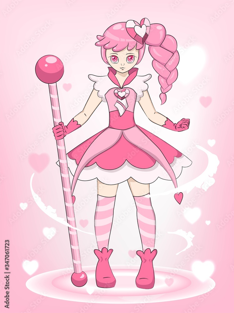 Pink and heart magical girl, new character design with glow background ...