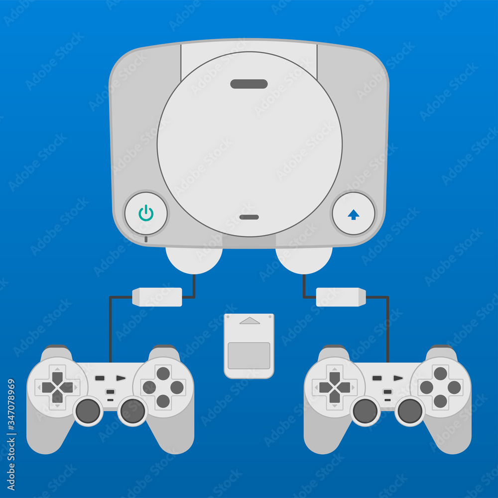 Retro game console with controller vector illustration. Classic game ...