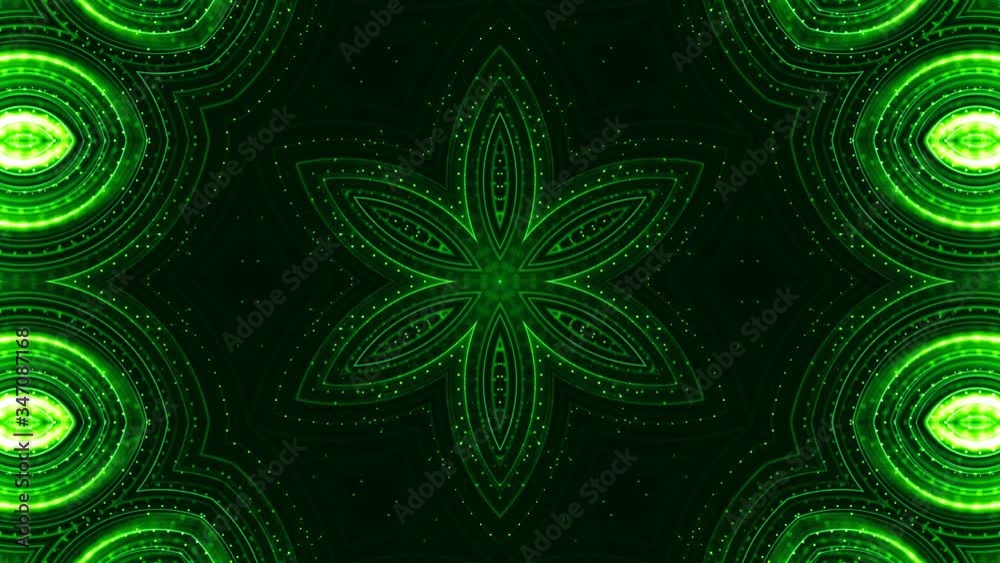 4k looped sci-fi 3d background with glow green particles form lines ...