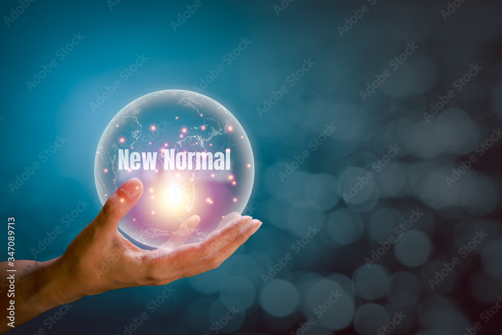 Transparent of earth with the word of new normal floating above the ...