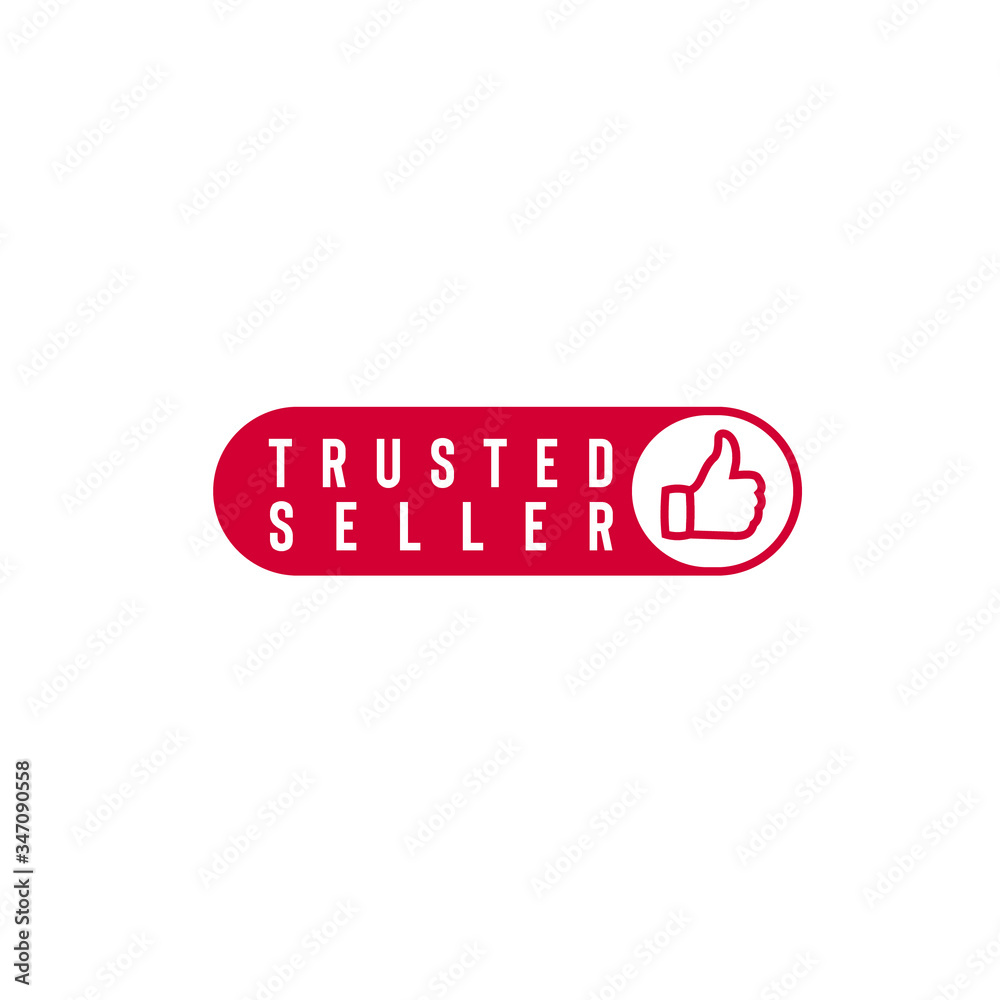 Capsule shaped of trusted seller logo with thumbs up icon line art ...