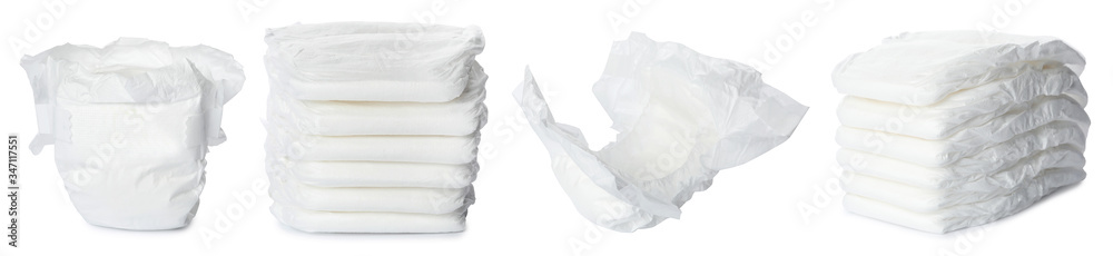 Set of baby diapers on white background. Banner design Stock Photo ...