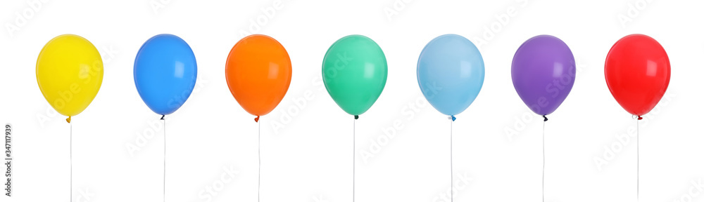 Set of different color balloons on white background. Banner design ...