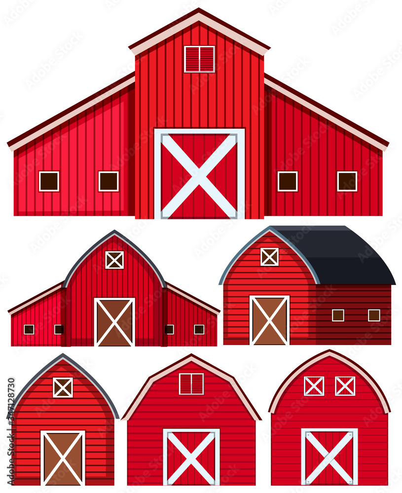 Set of red barns on white background Stock Vector | Adobe Stock