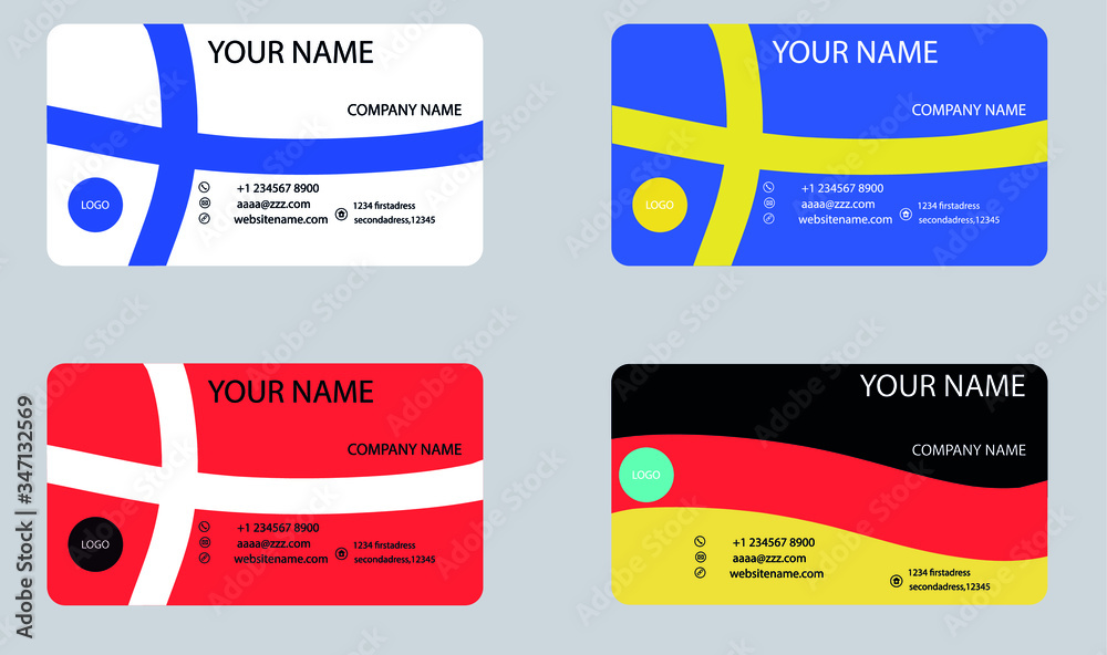 set of business cards in the form of flags of the countries of the ...
