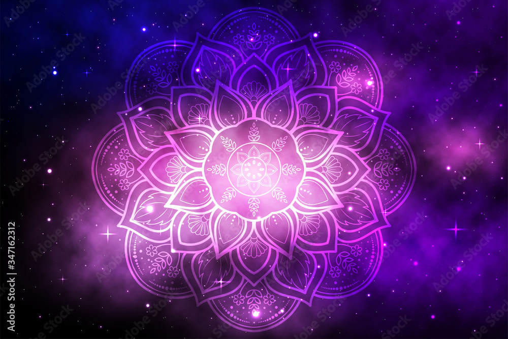 Circular Flower Mandala with galaxy background, Vector mandala Oriental ...