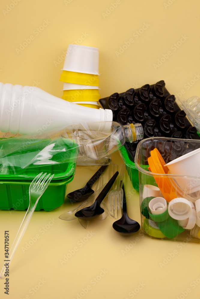 Sorting garbage. Plastic waste for recycling. Plastic bottles ...