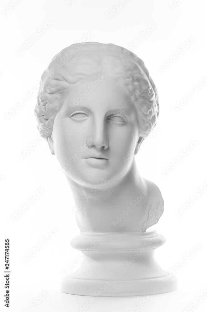 Gypsum copy of ancient statue Venus head isolated on white background ...