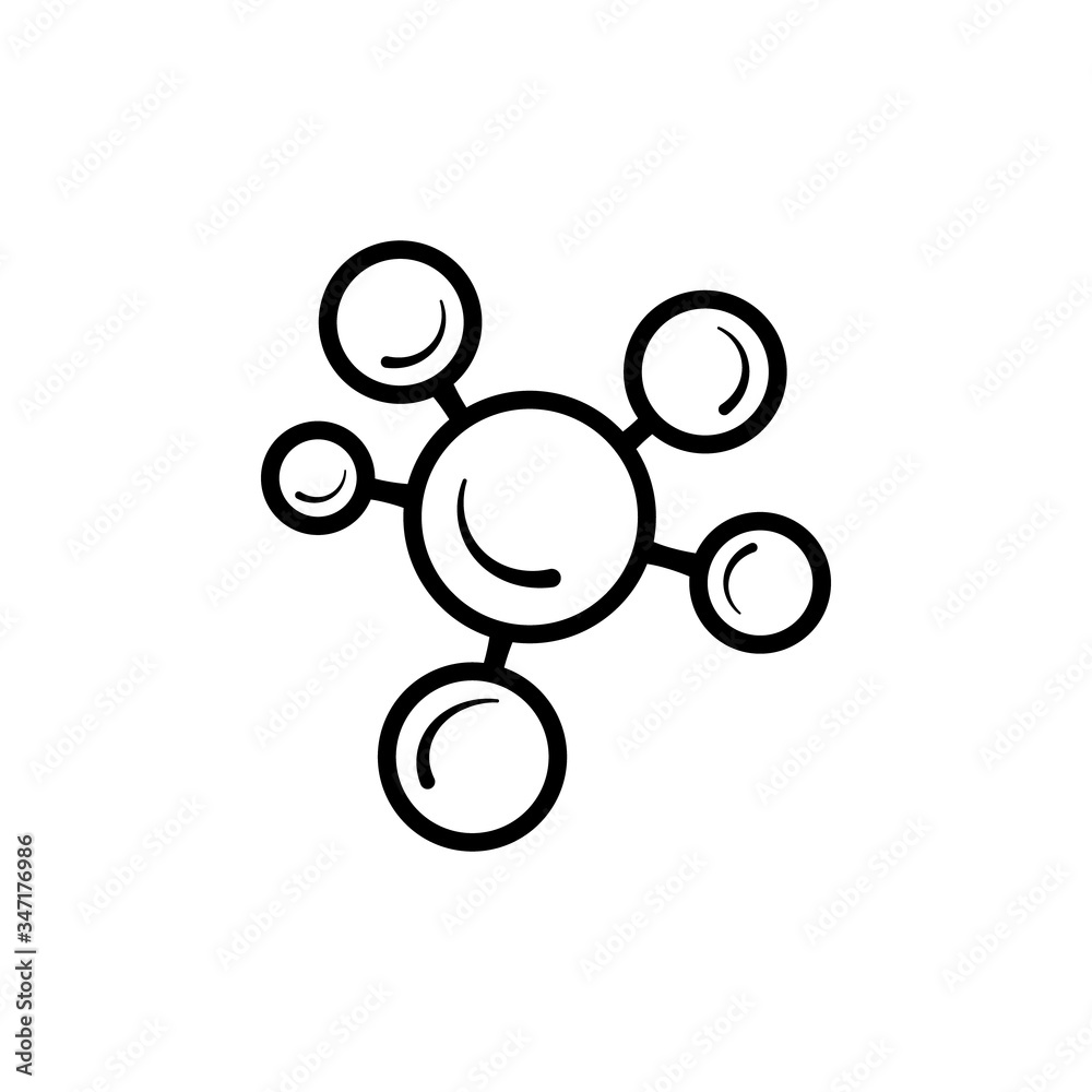 Molecular model line icon isolated on white background. Group of atoms ...