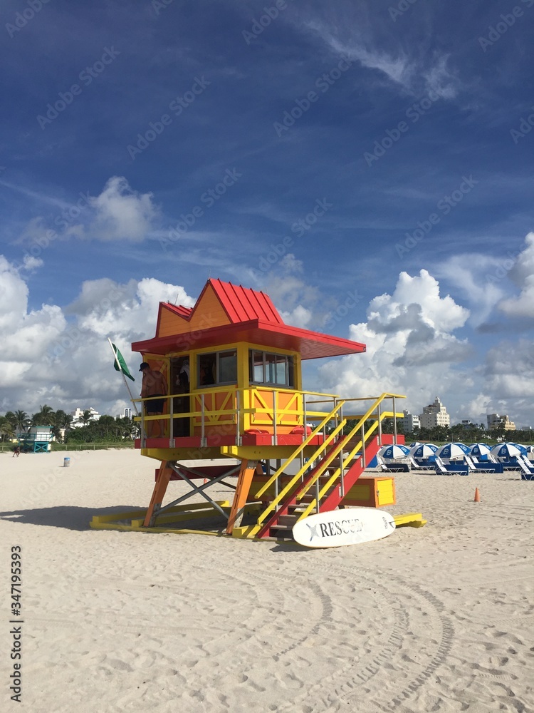 plage, miami, mer, maitre nageur, floride, sable, océan, ciel, été, eau ...