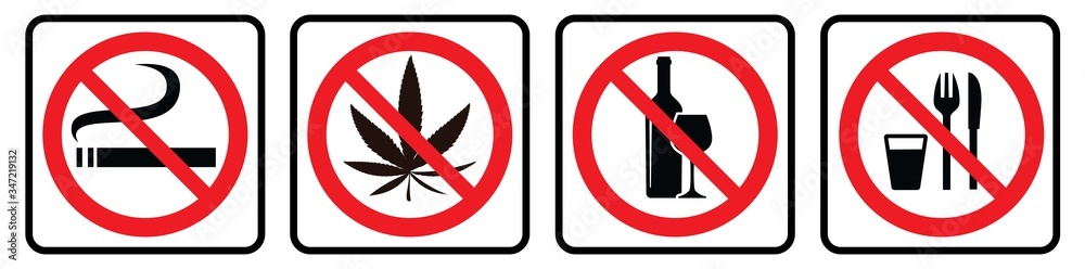 No smoking sign, No marijuana Sign, No alcohol Sign, No food Icon ...