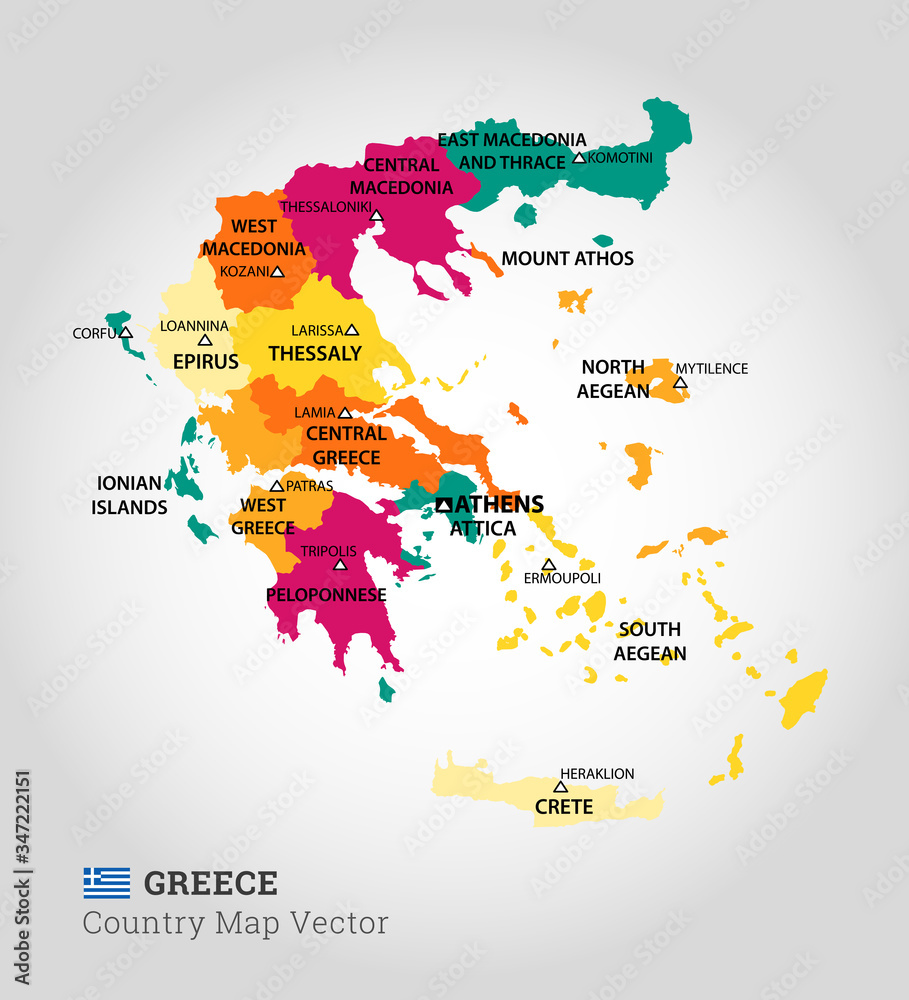 Detailed Map Of Greece - Vector Illustration Stock Vector | Adobe Stock