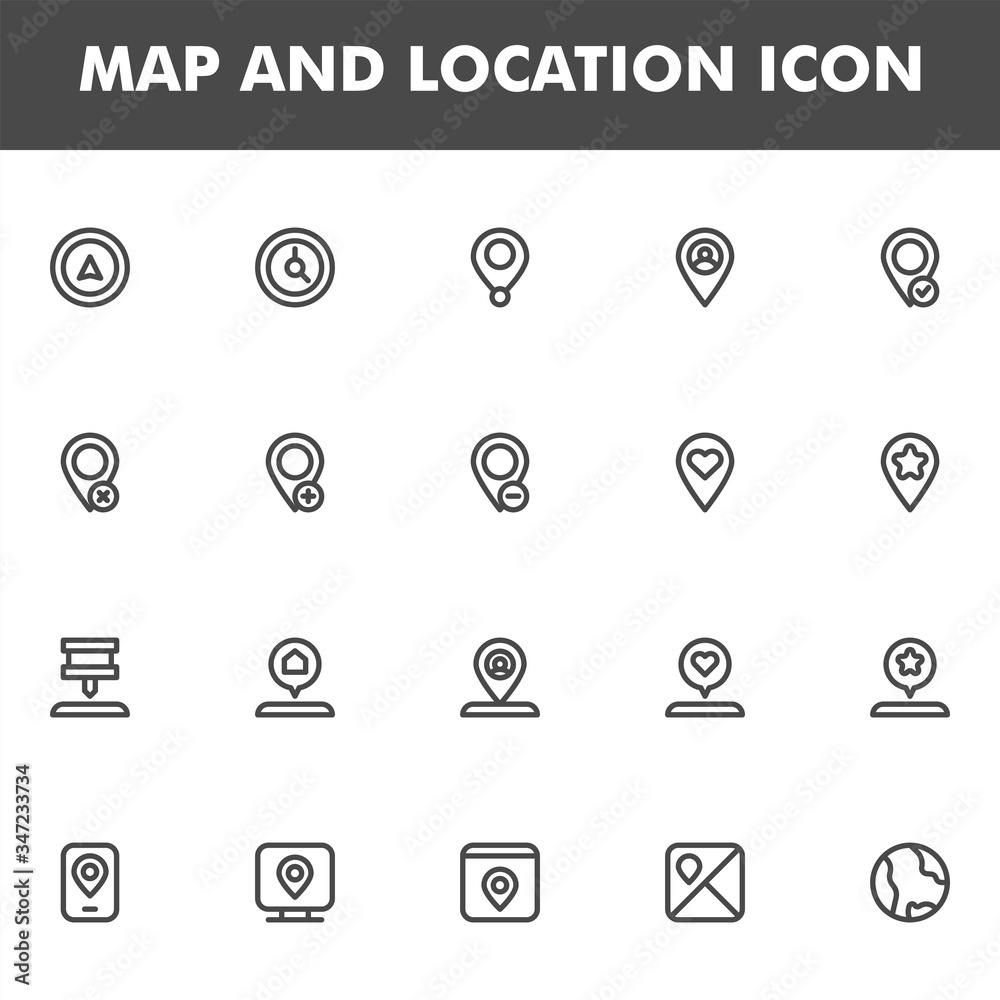 Map and location icon pack isolated on white background. for your web ...