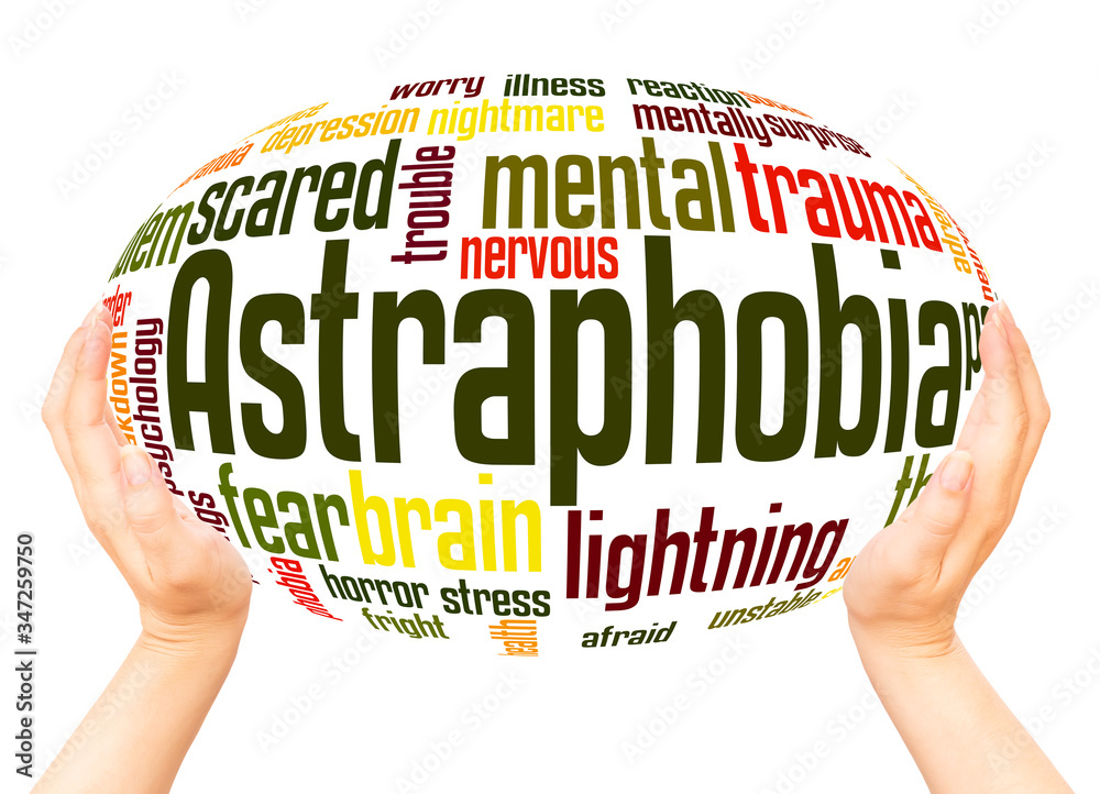 Astraphobia fear of thunder and lightning word hand sphere cloud ...